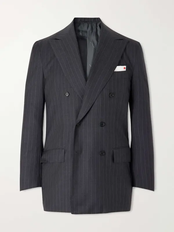 Kiton Double-breasted Pinstriped Wool Suit Jacket