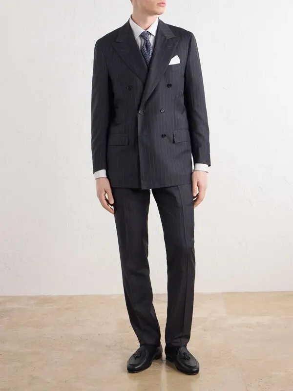 Kiton Double-breasted Pinstriped Wool Suit Jacket