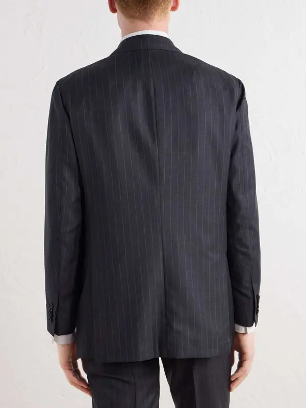 Kiton Double-breasted Pinstriped Wool Suit Jacket