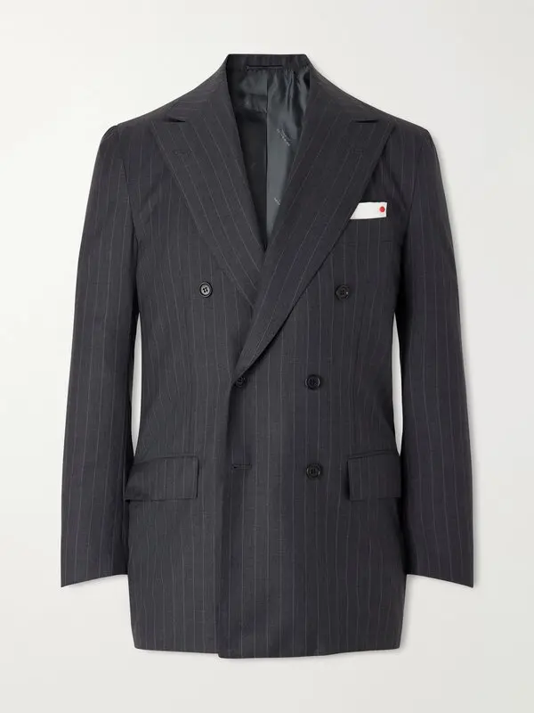 Kiton Double-breasted Pinstriped Wool Suit Jacket