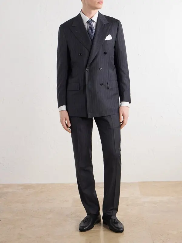 Kiton Double-breasted Pinstriped Wool Suit Jacket