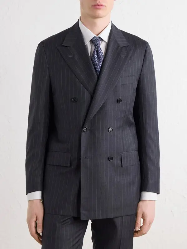 Kiton Double-breasted Pinstriped Wool Suit Jacket