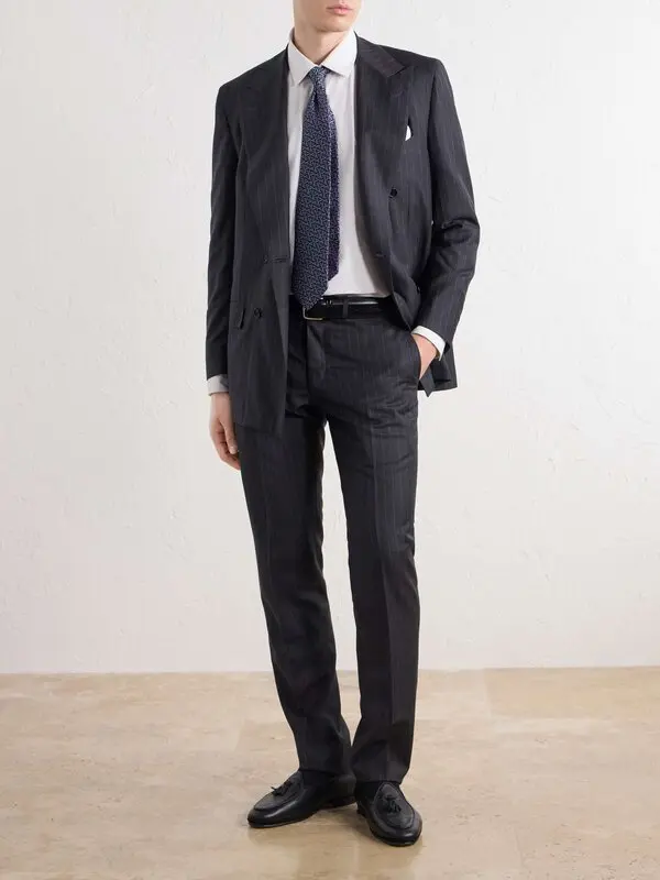 Kiton Straight-leg Pinstriped Wool Suit Trousers