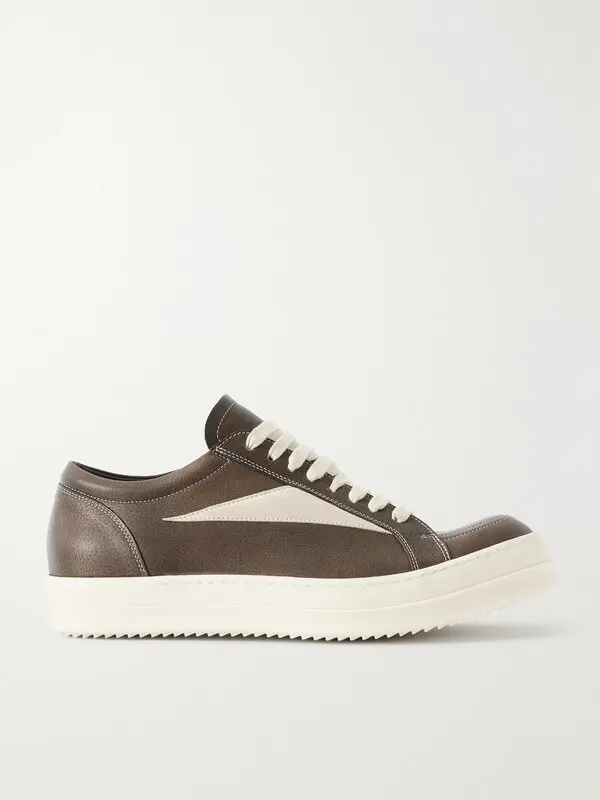 Rick Owens Sneaks Suede-trimmed Full-grained Leather Sneakers - Brown