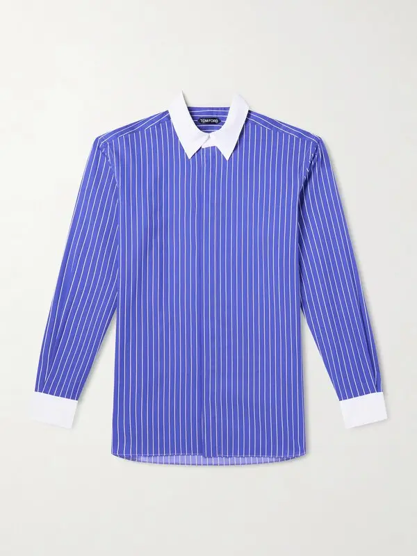 TOM FORD Pinstriped Silk Shirt - Blue