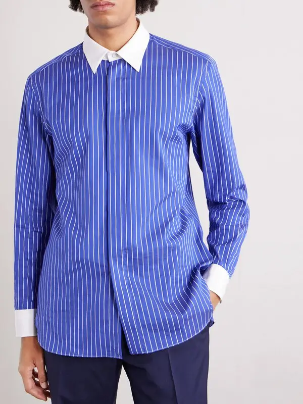TOM FORD Pinstriped Silk Shirt - Blue