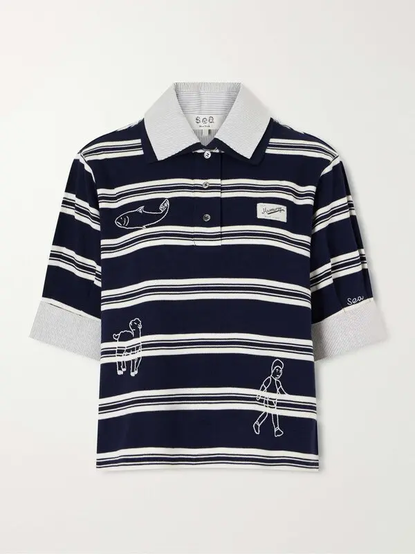Sea Mina Embroidered Striped Polo Shirt