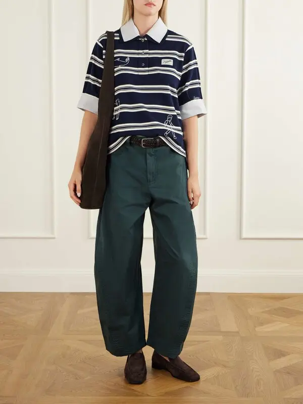 Sea Mina Embroidered Striped Polo Shirt
