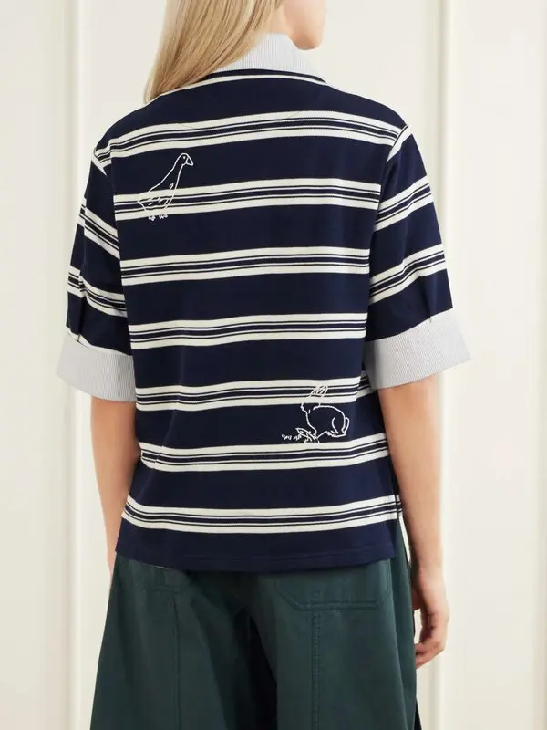 Sea Mina Embroidered Striped Polo Shirt