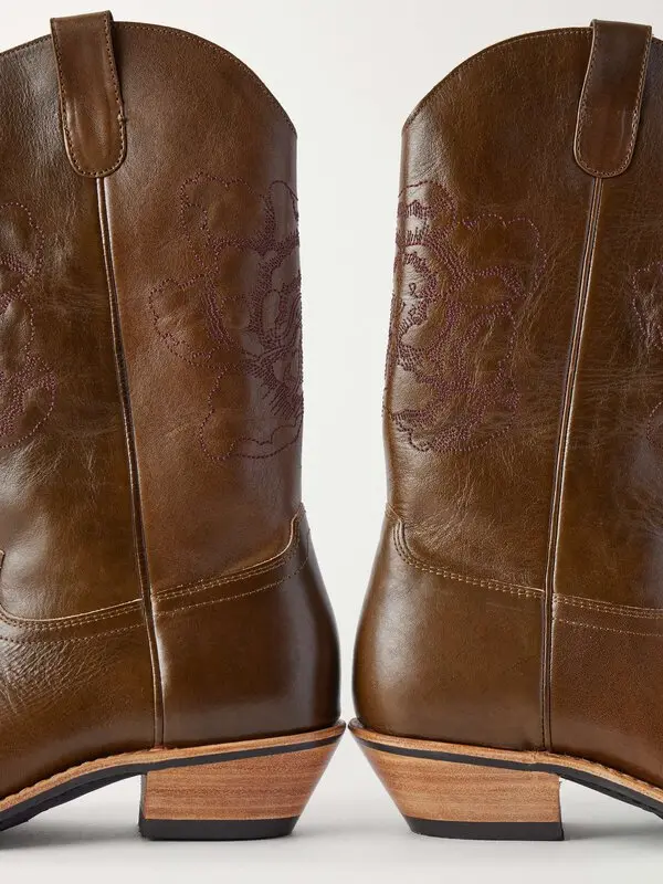 Our Legacy Floral Consultant Croc-effect Trimmed Leather Ankle Boots