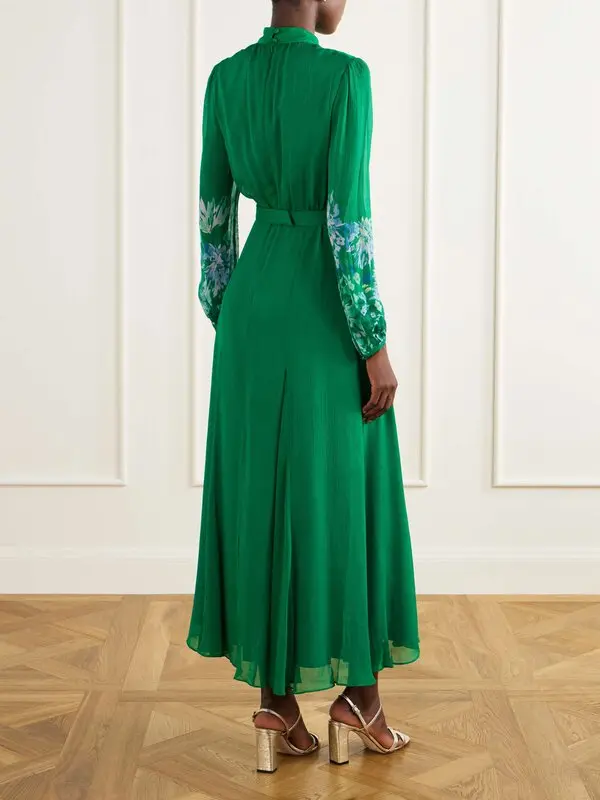 Saloni Jacqui D Belted Flower-printed Silk-chiffon Midi Dress