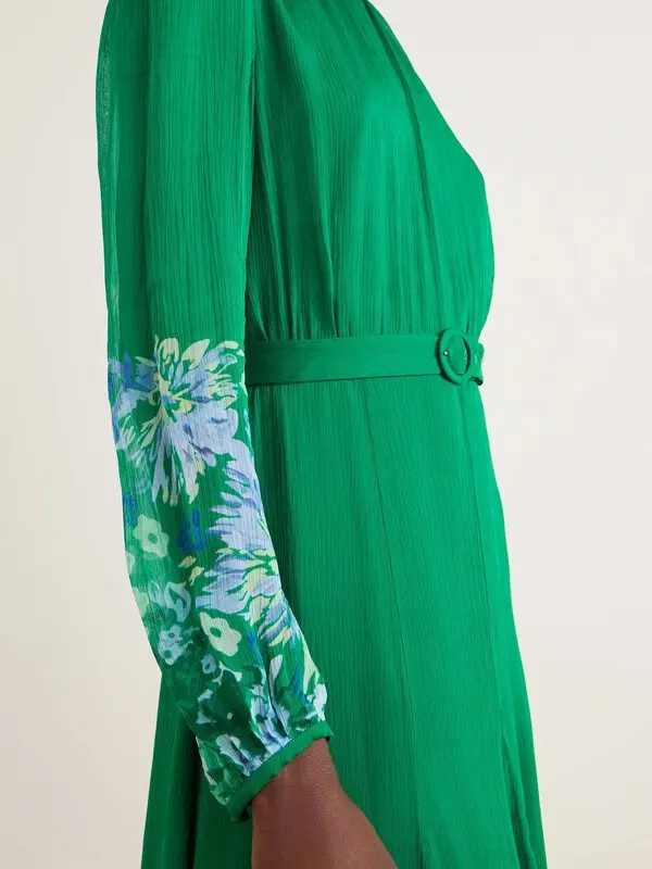 Saloni Jacqui D Belted Flower-printed Silk-chiffon Midi Dress