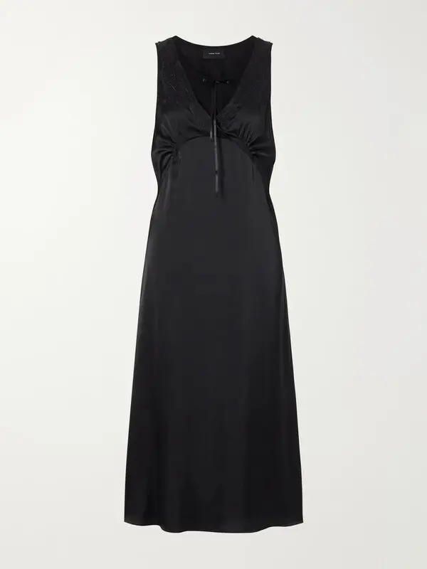 Simone Rocha Bow-detailed Embroidered Satin Midi Dress - Black