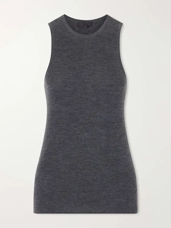 Tibi Ribbed Wool Tank Top - Charcoal