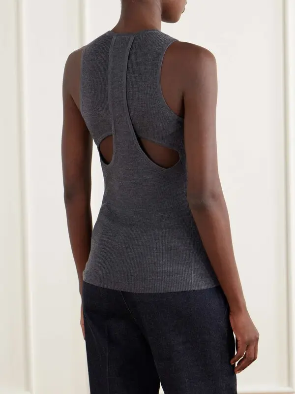 Tibi Ribbed Wool Tank Top - Charcoal