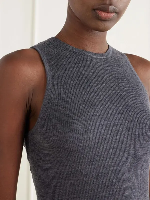Tibi Ribbed Wool Tank Top - Charcoal