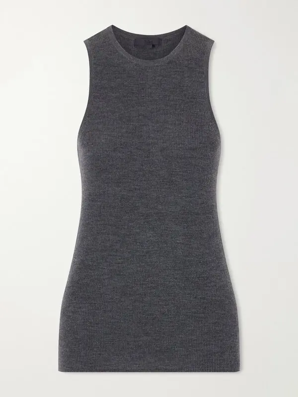 Tibi Ribbed Wool Tank Top - Gray