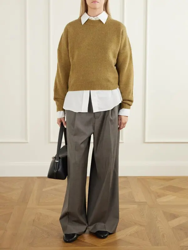 Le Kasha Brown Cashmere Ribbed Sweater