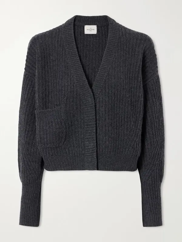Le Kasha Monaco Cropped Ribbed Cashmere Cardigan - Gray