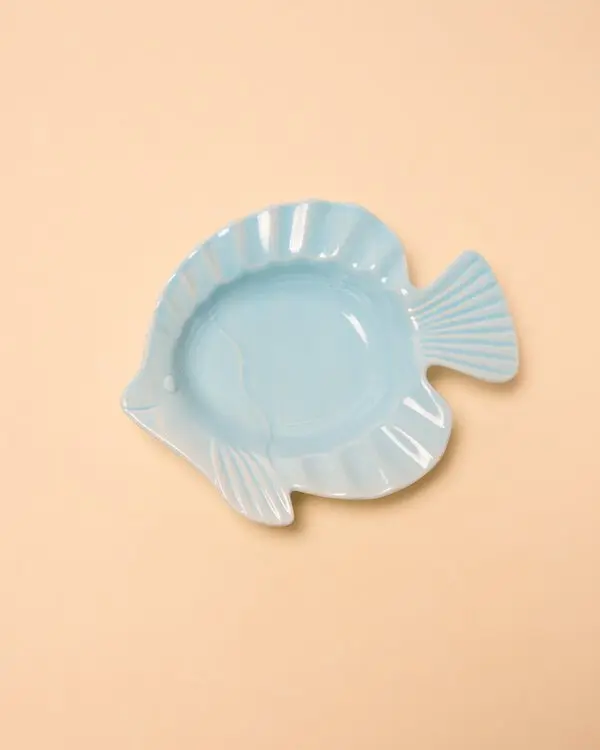 La Lune Vintage Pastel Ceramic Fish Dish, Made In Japan - Blue