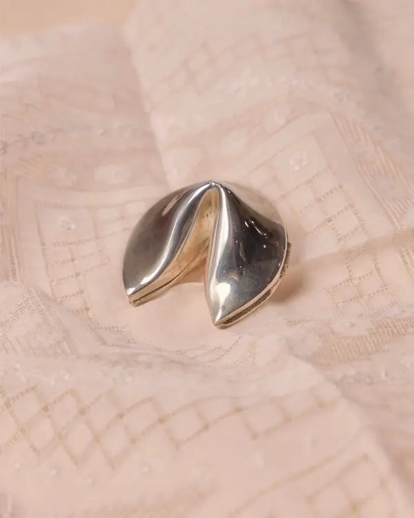 La Lune Vintage Fortune Cookie Hinged Trinket Box - Silver