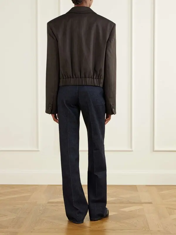 Tibi Wool-blend Herringbone Cropped Blazer