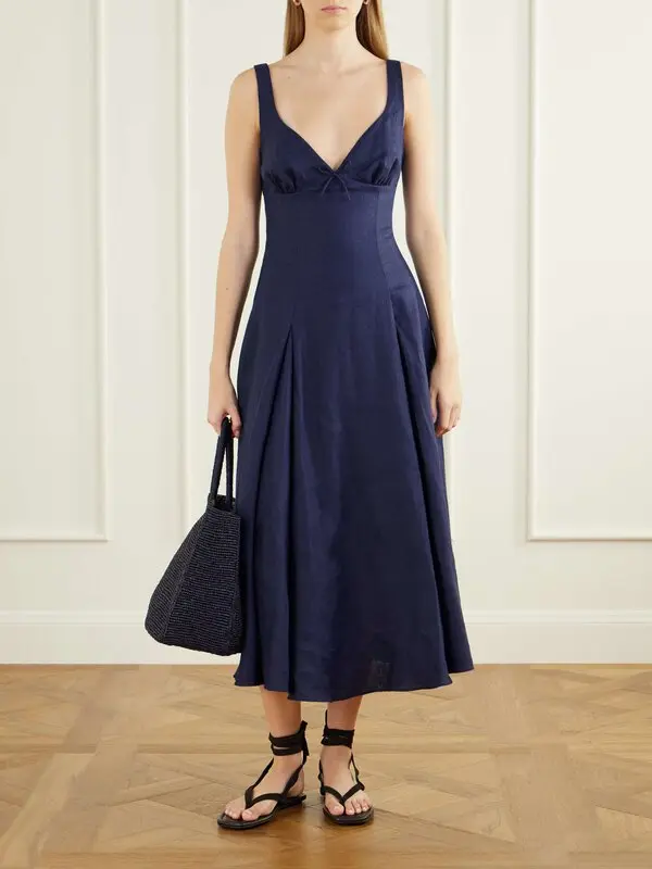 Faithfull The Brand Bow-detailed Linen Midi Dress