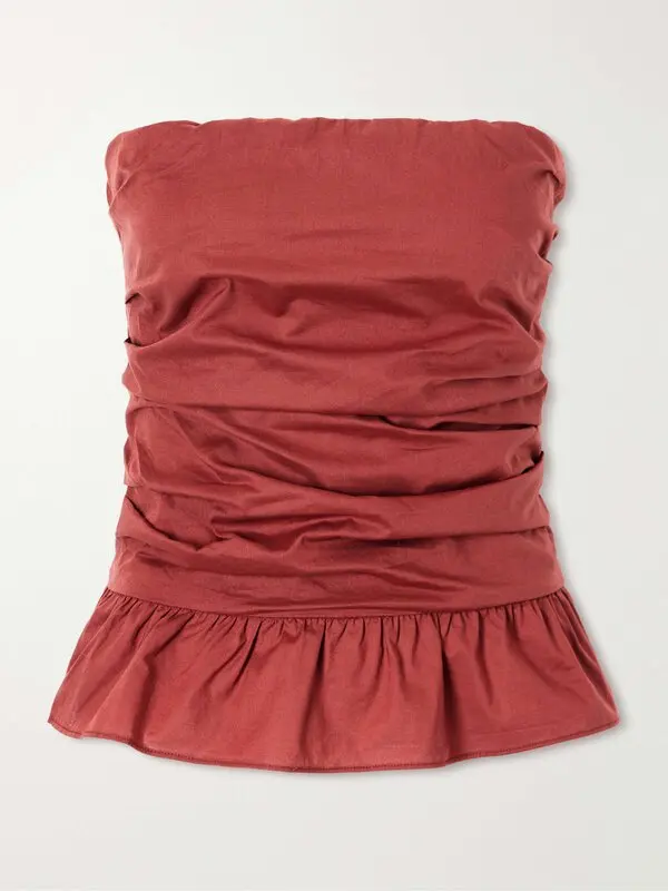 Faithfull The Brand The Simone Strapless Ruffled Cotton Top