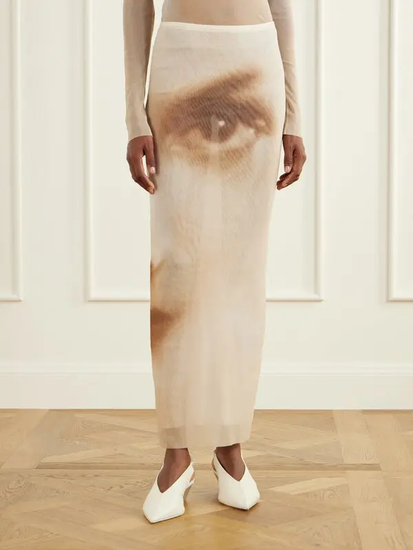 JEAN PAUL GAULTIER Face Printed Mesh Maxi Skirt - Neutrals