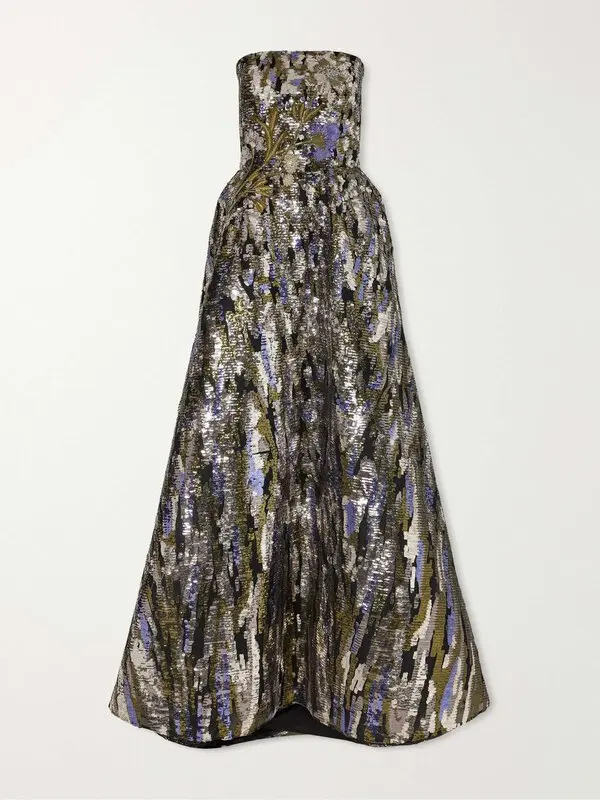 Elie Saab Strapless Embroidered Sequined Tulle Gown