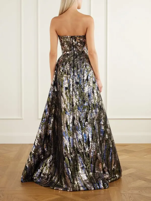 Elie Saab Strapless Embroidered Sequined Tulle Gown