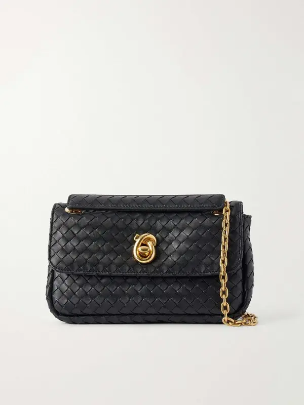 Bottega Veneta Intrecciato Leather Shoulder Bag - Black