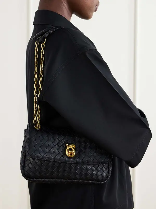 Bottega Veneta Intrecciato Leather Shoulder Bag - Black