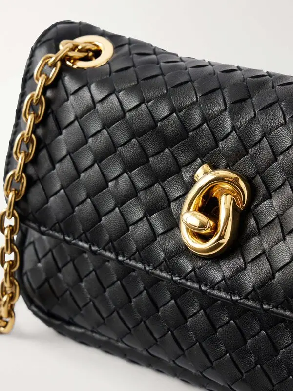 Bottega Veneta Intrecciato Leather Shoulder Bag - Black