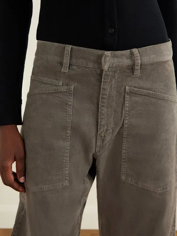 NILI LOTAN Shon Cotton-blend Corduroy Tapered Pants - Gray