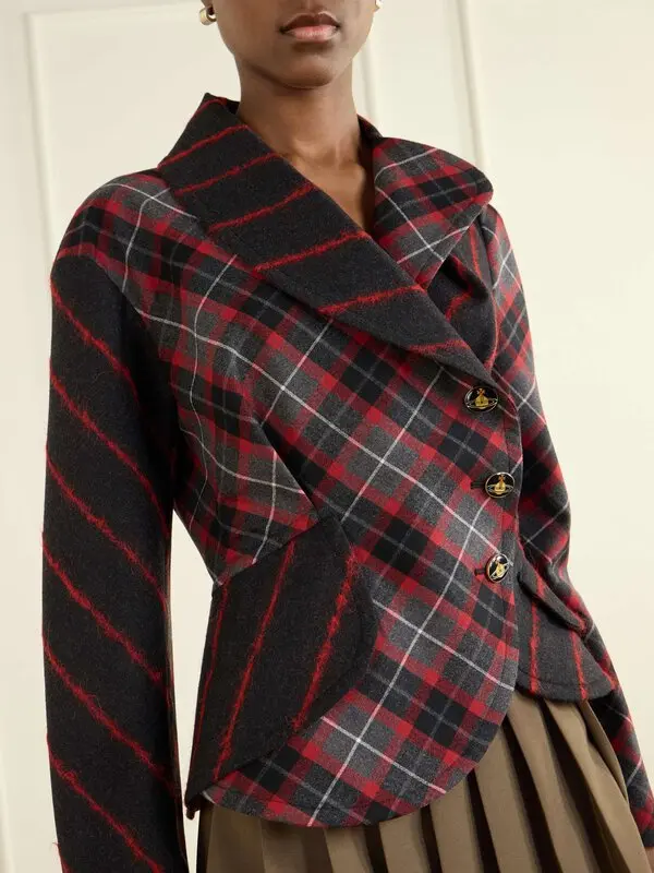 VIVIENNE WESTWOOD Stormy Checked Asymmetric Wool-blend Blazer