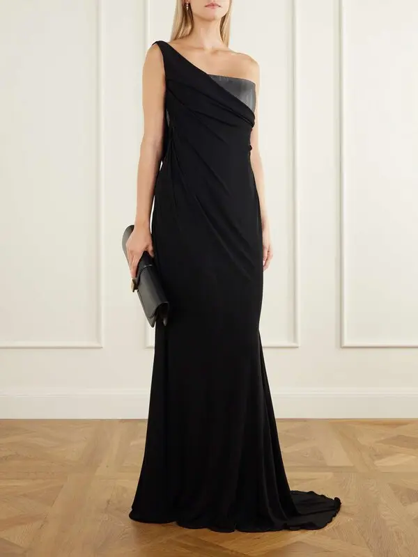 Alex Perry Asymmetrical Leather And Viscose Gown