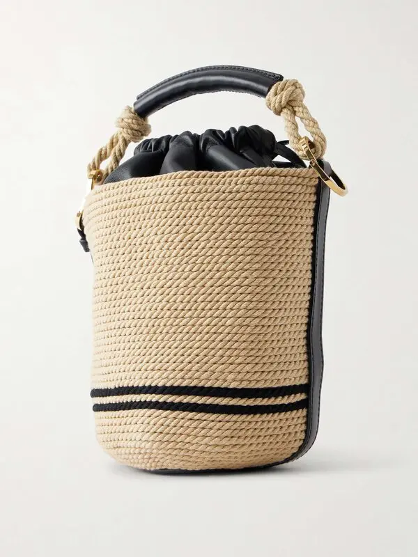 Chloé Logo Embroidered Raffia And Leather Bucket Bag
