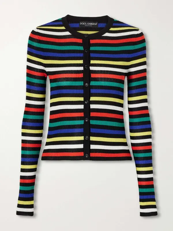 Dolce & Gabbana Ribbed Striped Silk Cardigan