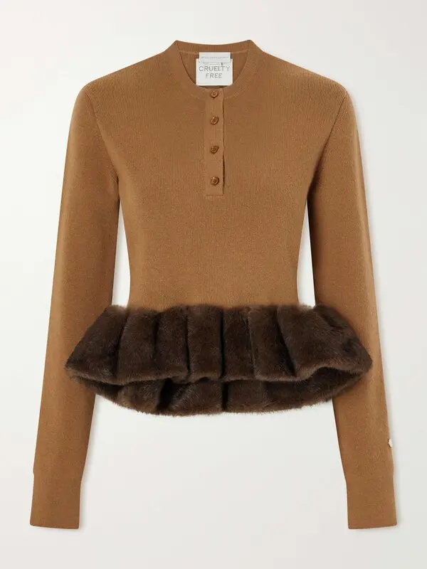 Stella McCartney Shearling-trim Wool-blend Cardigan
