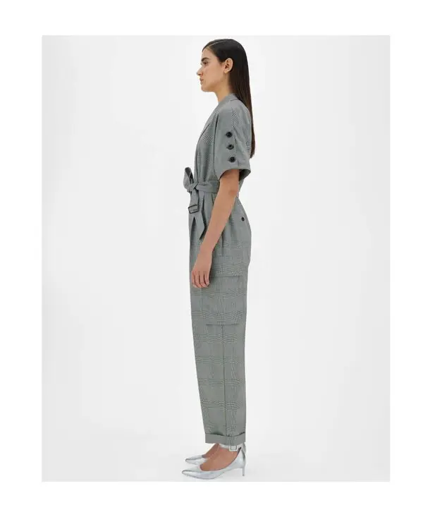 Max Mara Plaid Lapel Jumpsuit With Belt And Cargo Pockets