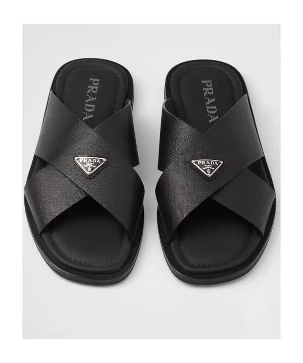 Prada Saffiano Leather Crisscross Slides