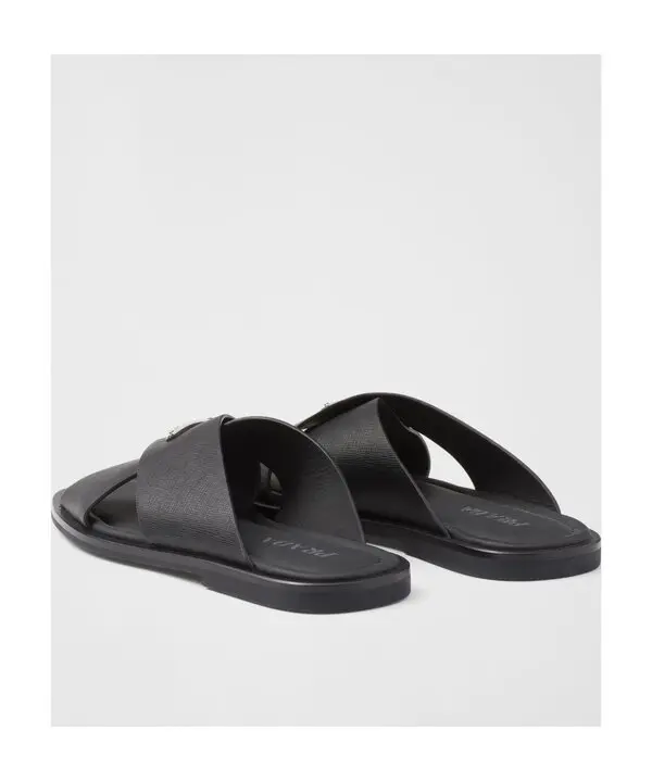 Prada Saffiano Leather Crisscross Slides