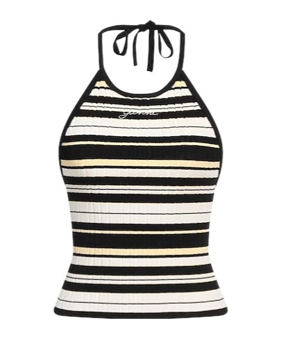 GANNI Striped Ribbed Halterneck Cropped Top