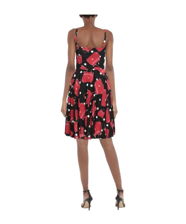 Dolce & Gabbana Sleeveless Polka Dot & Bag Print Midi Dress