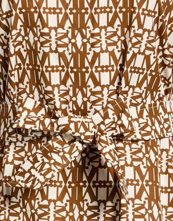 Max Mara Short Sleeve Shirt Dress With Logo Print - Brown