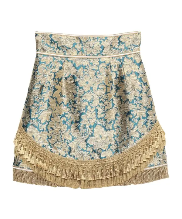 Dolce & Gabbana Tassel Embellished Paisley Brocade Mini Skirt