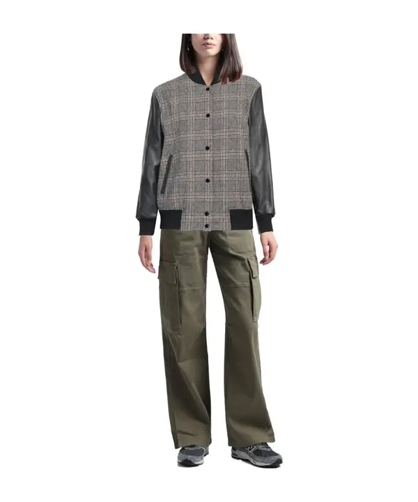 Rag & Bone Plaid Baseball Jacket With Leather Sleeves