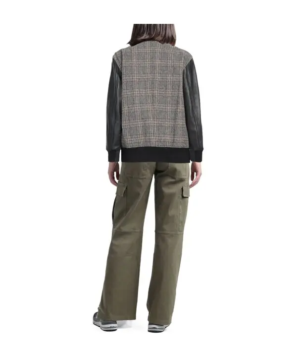 Rag & Bone Plaid Baseball Jacket With Leather Sleeves