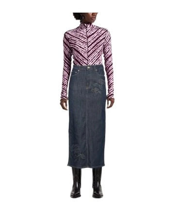 GANNI High-waisted Floral Embroidered Denim Maxi Skirt